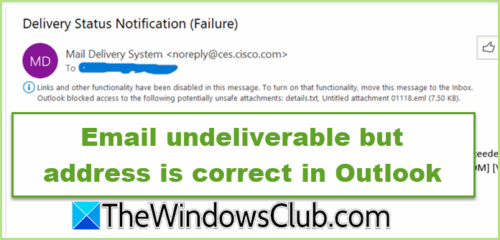 Email undeliverable but address is correct in Outlook