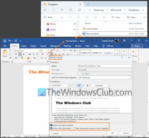 How to change Normal Template (Normal.dotm) in Word