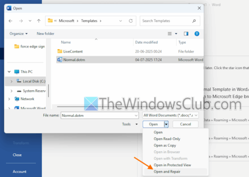 Word cannot open the existing file Normal.dotm error [Fix]