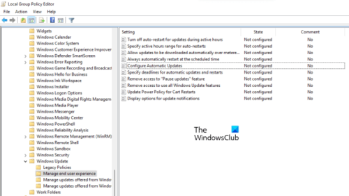 How to view the Configured Windows Update Policies
