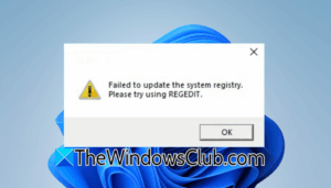 Failed to update the system registry, Please try using REGEDIT