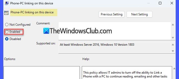 Feature has been blocked by your system administrator Phone Link