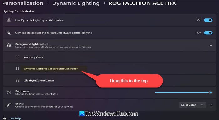 Dynamic Lighting not working in Windows 11