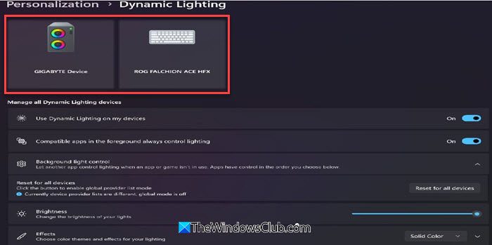 Dynamic Lighting not working in Windows 11