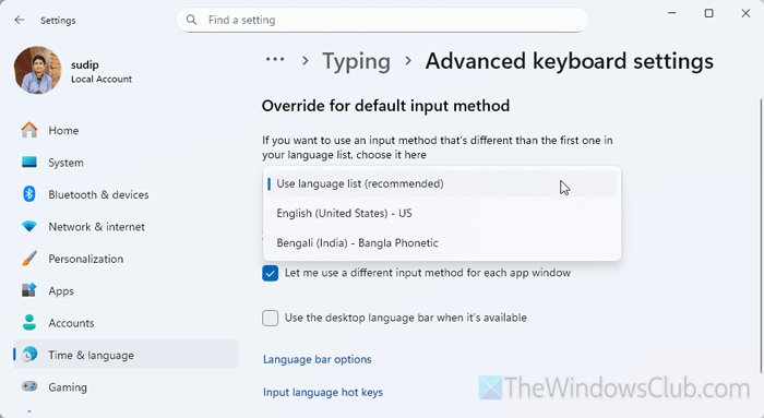 Cannot type Regional Language in Windows 11