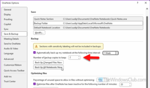 OneNote error: Unable to create backup