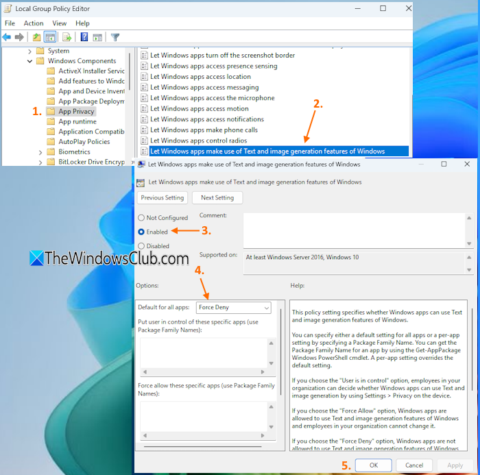 Enable or disable Text and Image generation for Apps in Windows 11