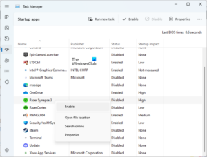 Razer Synapse not opening on startup in Windows 11