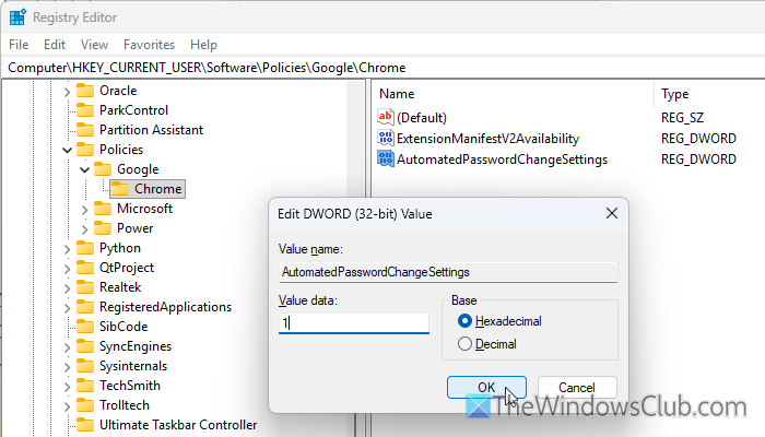 Enable or Disable Automatic Password Change feature in Chrome