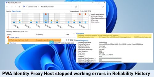 PWA Identity Proxy Host stopped working errors