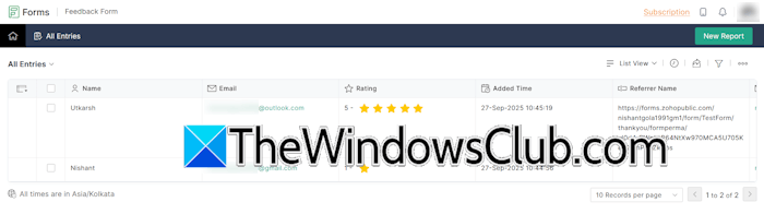 Build and Embed Forms and collect Responses using Zoho Forms