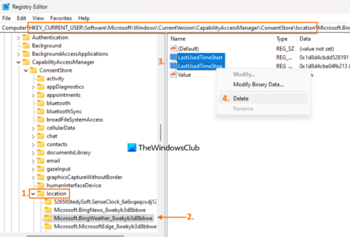 Delete Last accessed timestamp for Location, Camera, Microphone