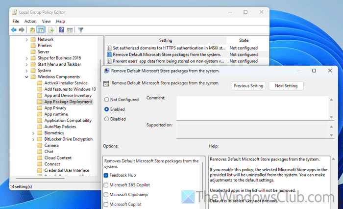 Remove default Microsoft Store app packages using GPEDIT