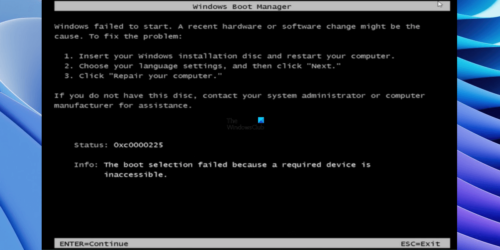 Boot selection failed because a required device is inaccessible [Fix]
