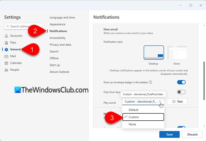 How to change Outlook notification sound