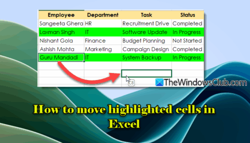 How to move highlighted cells in Excel