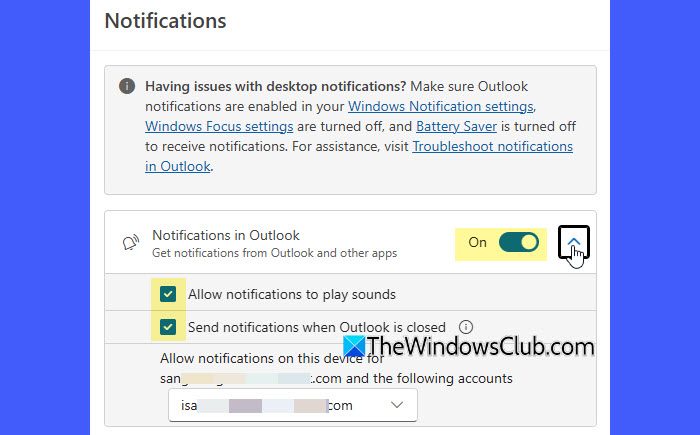 How to change Outlook notification sound