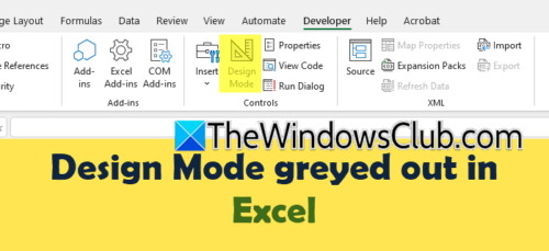 Design Mode greyed out in Excel; How to enable it?