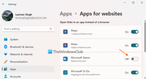How to Disable Apps for Websites in Windows 11
