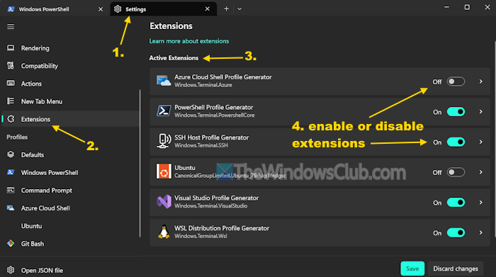 How to manage Extensions in Windows Terminal