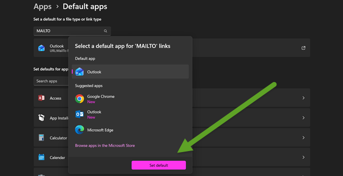 Outlook opening in browser instead of app