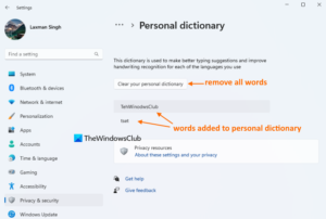 View, customize, and clear Personal Dictionary in Windows 11