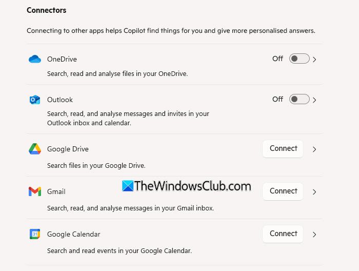 Set up Copilot Connectors for OneDrive, Outlook and Google apps