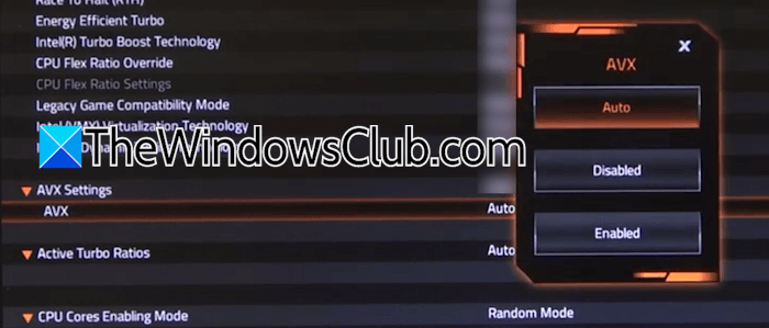 How to enable AVX in BIOS in Windows 11