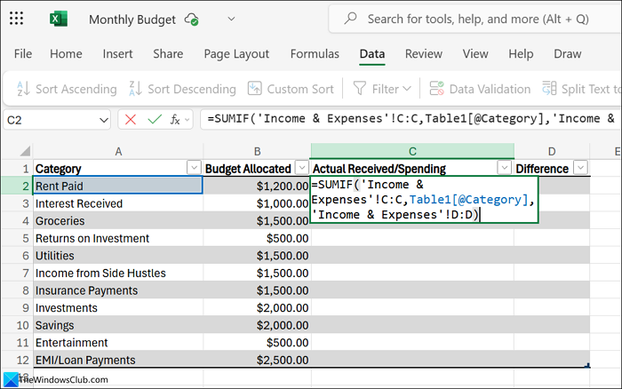 How to create an automated Budget in Excel