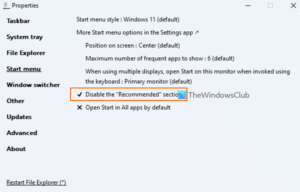 Remove Recommended section from Start menu in Windows 11