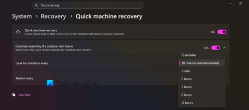 How to configure Quick Machine Recovery Settings in Windows 11