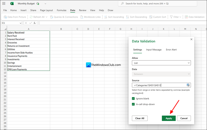 How to create an automated Budget in Excel