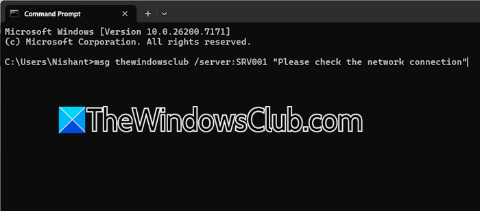 How to use MSG.exe to send message to network computer
