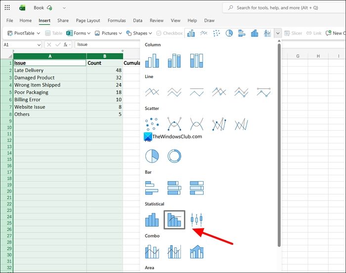 How to create Pareto chart in Excel