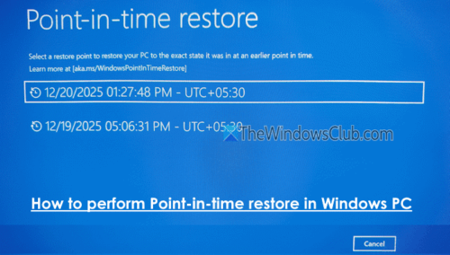 How to enable and configure Point-In-Time Restore in Windows 11