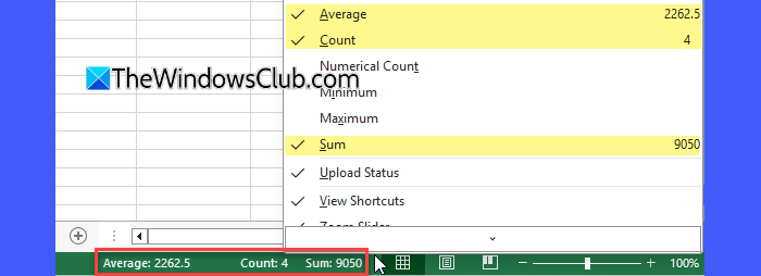 Excel Status Bar not showing Sum, Count or Average