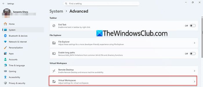 How to use Virtual Workspaces settings in Windows 11