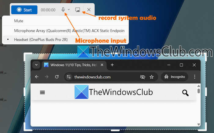Include Microphone and Audio when recording in Snipping Tool