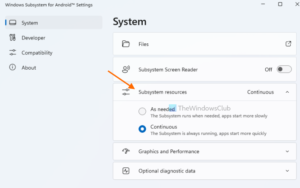 Change how Windows Subsystem for Android consumes resources