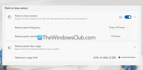 How to enable and configure Point-In-Time Restore in Windows 11