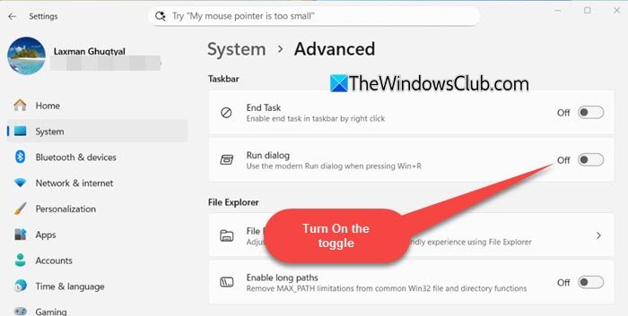 Enable new Run dialog in Windows 11