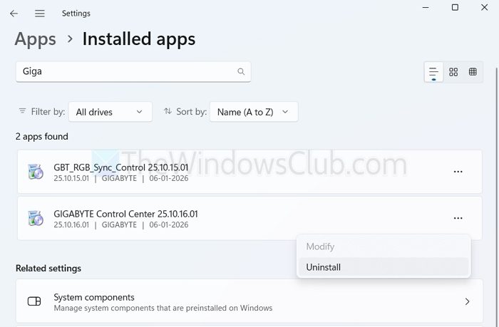 Gigabyte Control Center not workingin Windows 11