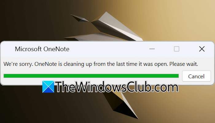 OneNote is cleaning up from last time it was open