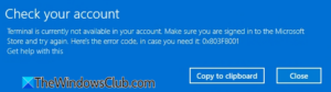 App is currently not available in your account, Error 0x803F8001
