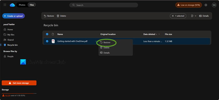 How to access OneDrive backup files or folders