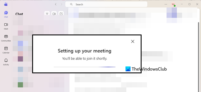 Teams stuck on Setting up your meeting