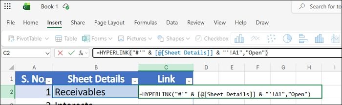 How to link Sheets or Tabs in Excel to a master sheet
