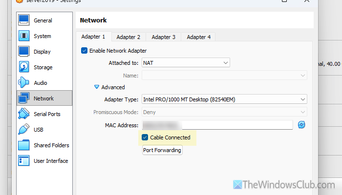 Network adapter not working after importing virtual machine