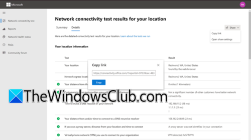 Microsoft 365 network connectivity test tool fails