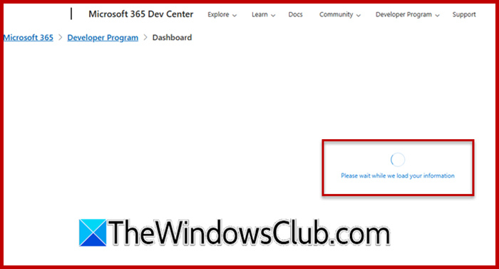 Microsoft 365 Developer Program stuck at Loading your information